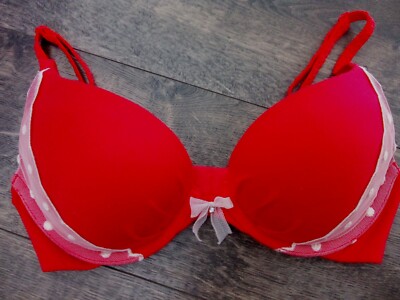 Victoria's Secret Fabulous by VS Plunge Bra Women's 32C Red White Lace ...