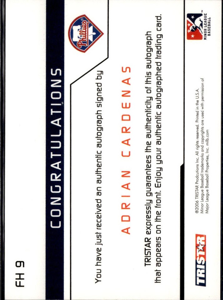 2006 TriStar Prospects Plus: Farm Hands Autographs #FH9 Adrian Cardenas ...
