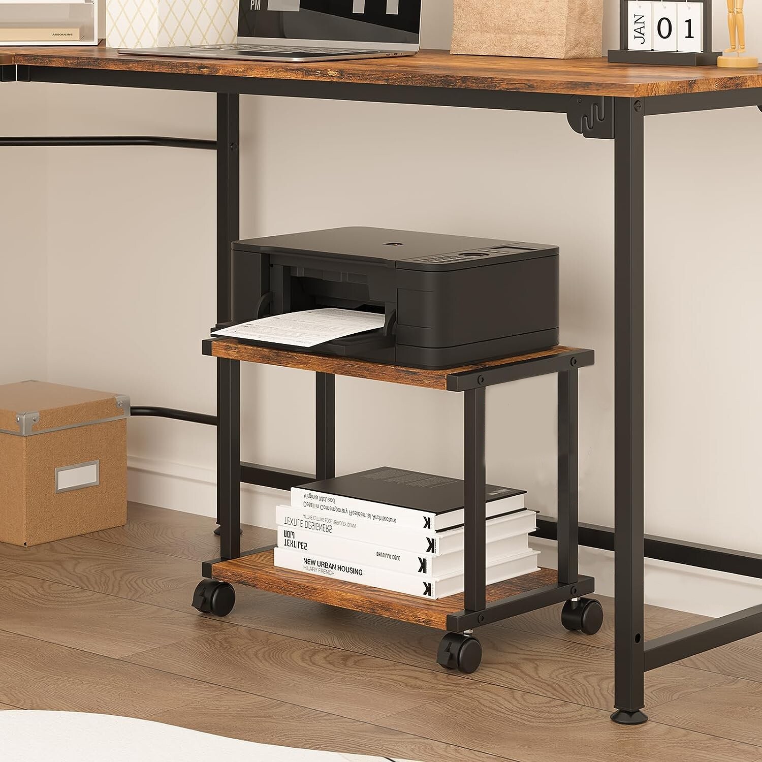 2 Tier Desktop Printer Rack Shelf Office Room Metal Racks Wood Printer ...