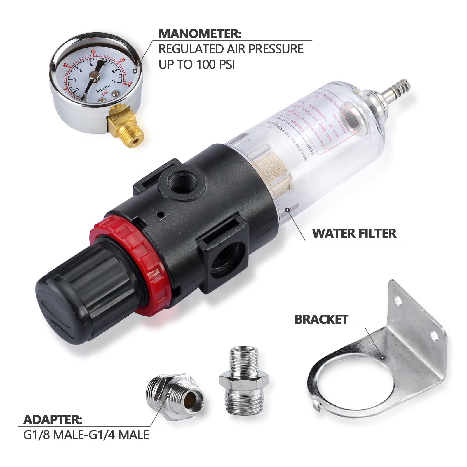 Airbrush Compressor Air Pressure Regulator Mini Inline Filter Oil Water ...