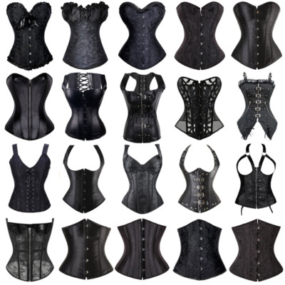 Women Black Steampunk Gothic Waist Trainer Corset Bustier Overbust ...