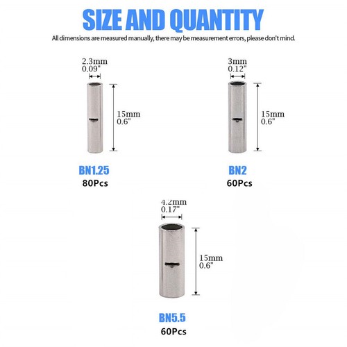 200pcs Non-Insulated Crimp Butt Connector Wire Terminals 10-22AWG | eBay