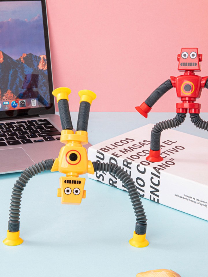 1/4Pcs LED Telescopic Suction Cup Robots Toy Stress Relief Light Up ...