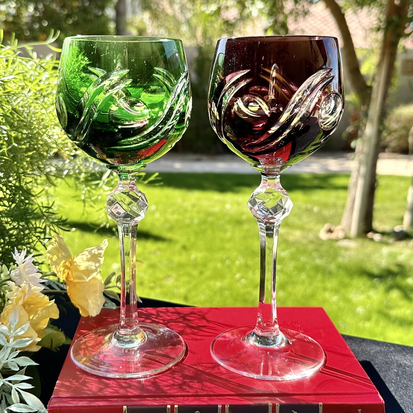 Wine Glasses Cut to Clear Glasses Bohemian Styled Large Wine Goblets 6 ...