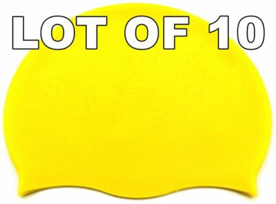 10 x Silicone YELLOW Swim Cap Swimming Hat Rubber BULK LOT Pack 10Pk ...