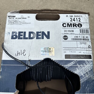 Belden 2412 010A1000 23 AWG 4PR DATATWSIT(R) CMR Cat 6 Black 150’ | eBay