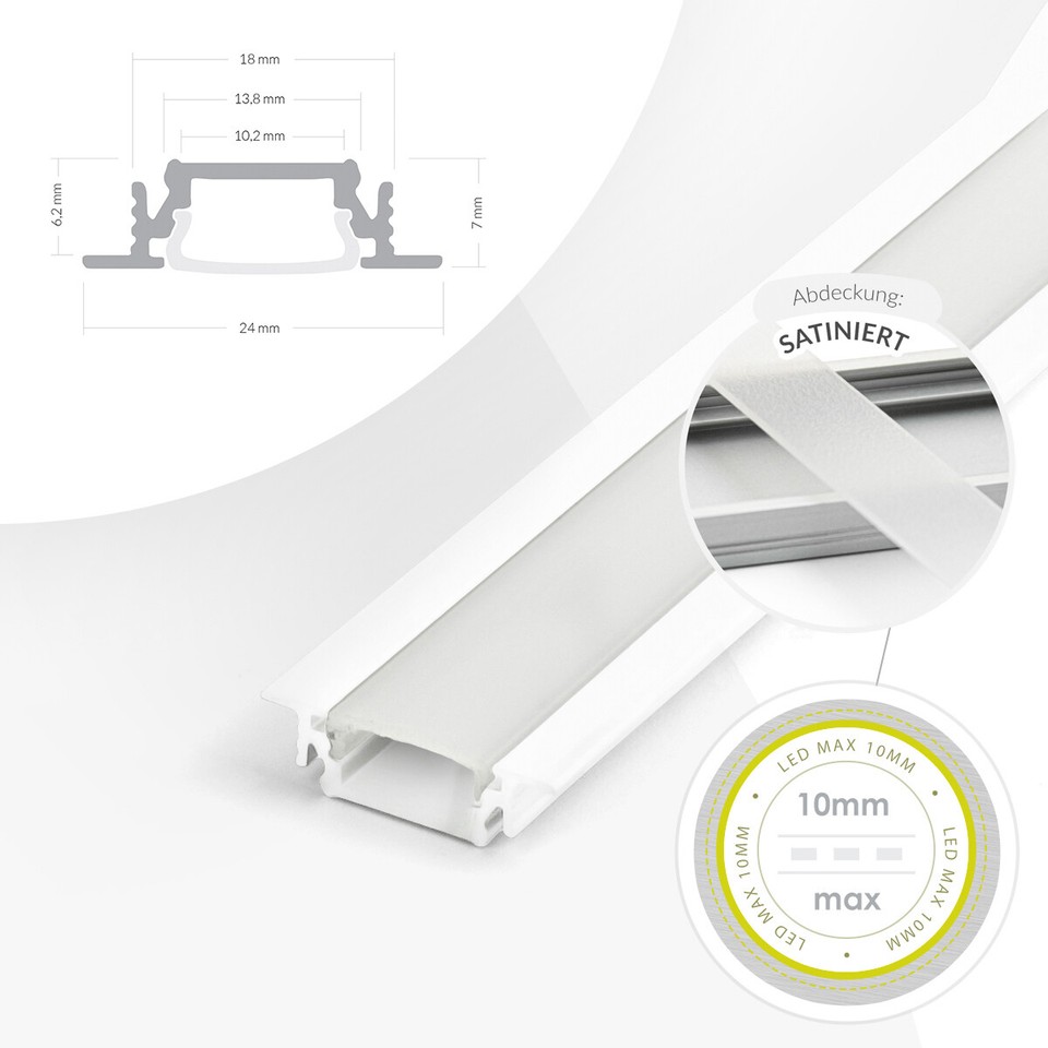 Alu Profil für LED Streifen 1m 2m Stripe Lichtleiste Aluminium Schiene ...