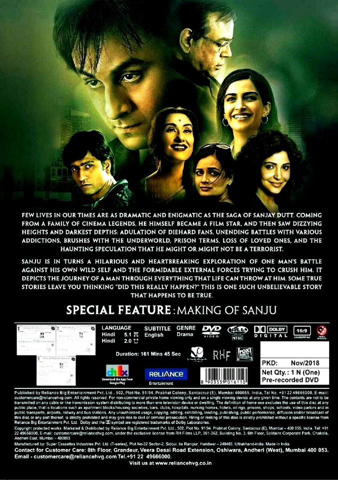 SANJU - RANBIR KAPOOR, SONAM KAPOOR - BRAND NEW BOLLYWOOD DVD -ENGLISH SUBTITLES | eBay