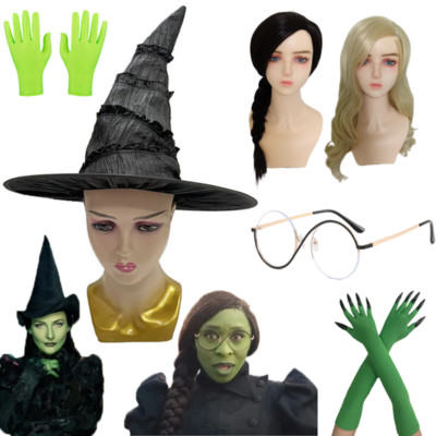 Witch Hat Glasses Bracelet Wigs for Wicked Elphaba Costume Fancy Dress ...