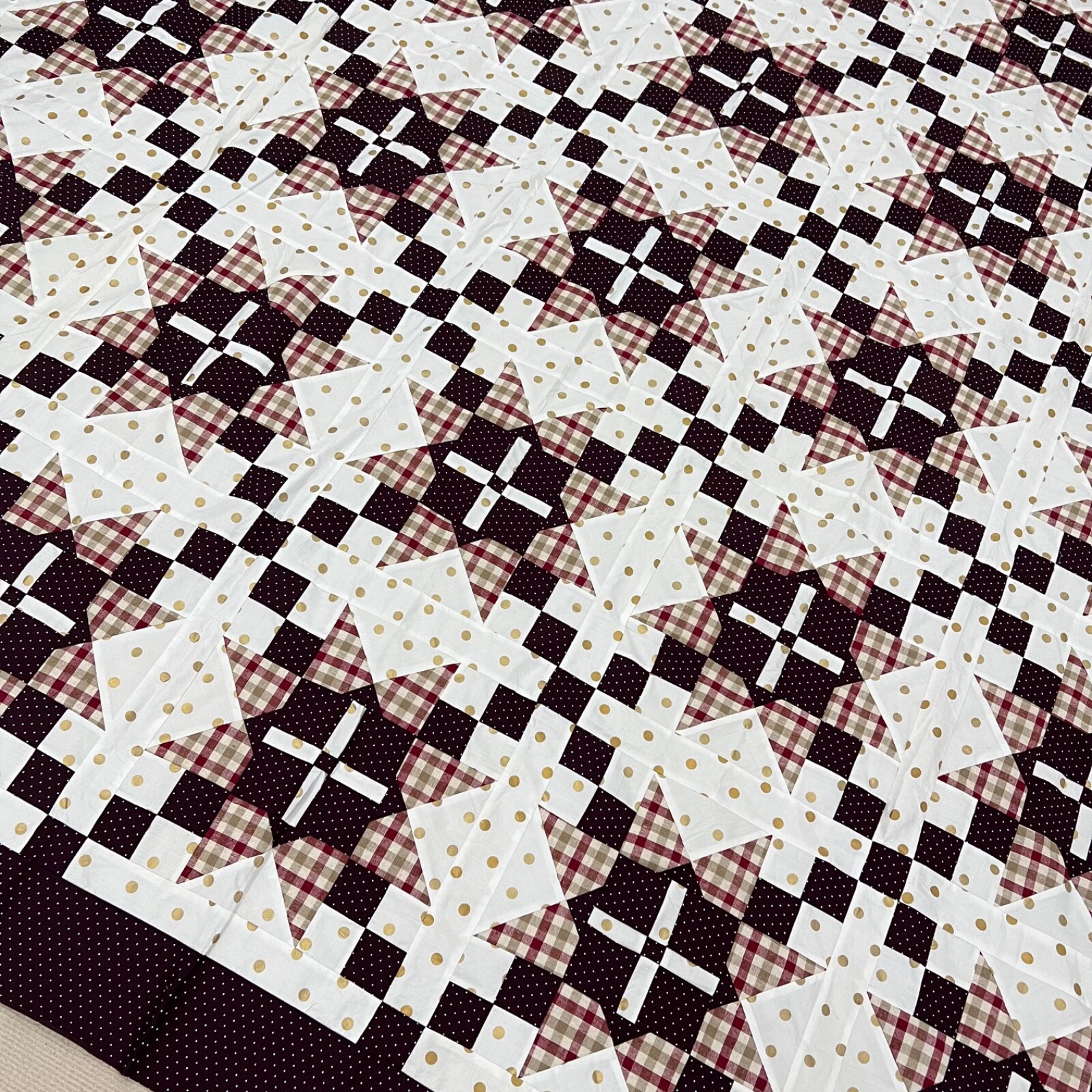 Indiana Amish Ohio Star Patchwork Queen size Quilt top/topper Sewing ...