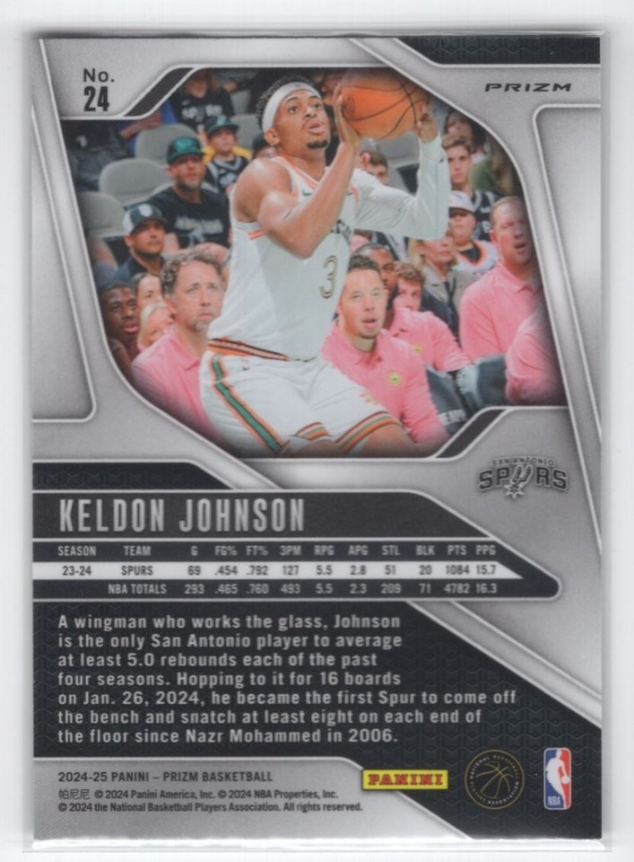 #24 2024-25 Panini Prizm Green Keldon Johnson San Antonio Spurs | eBay