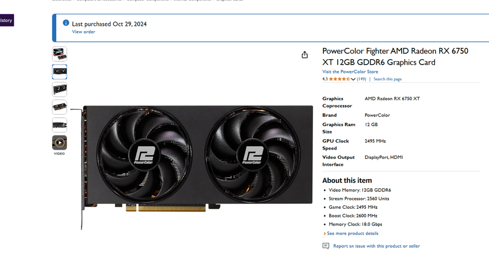 USED! PRISTINE CONDITION! PowerColor Fighter AMD Radeon RX 6750 XT 12GB ...