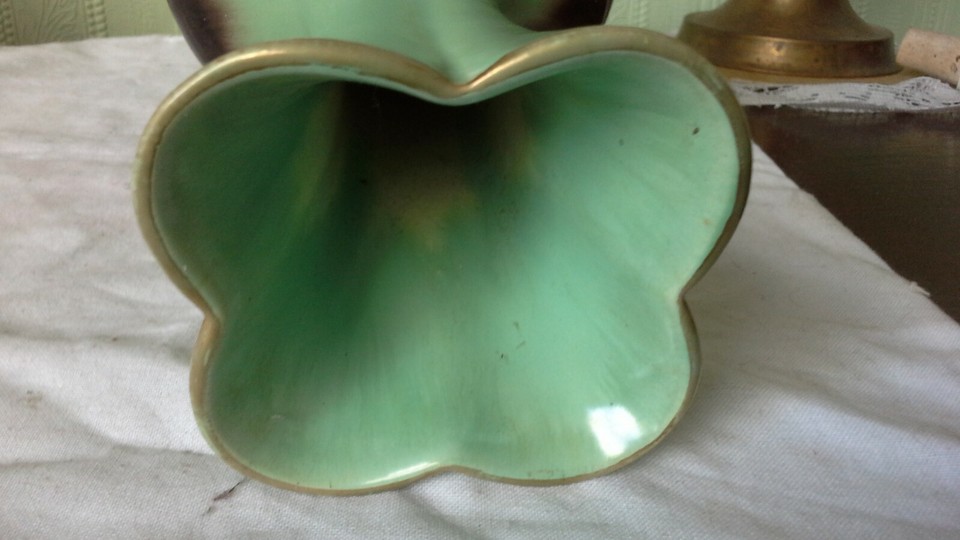 Retro West German FOREIGN Art Pottery VASE - fluted top -Green / Brown ...