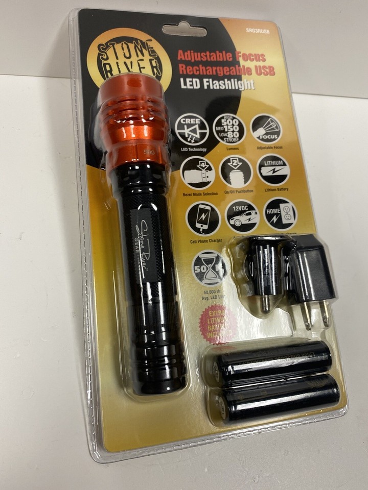 Stone River Gear SRG3RUSB Black/Orange USB Rechargeable CREE LED ...