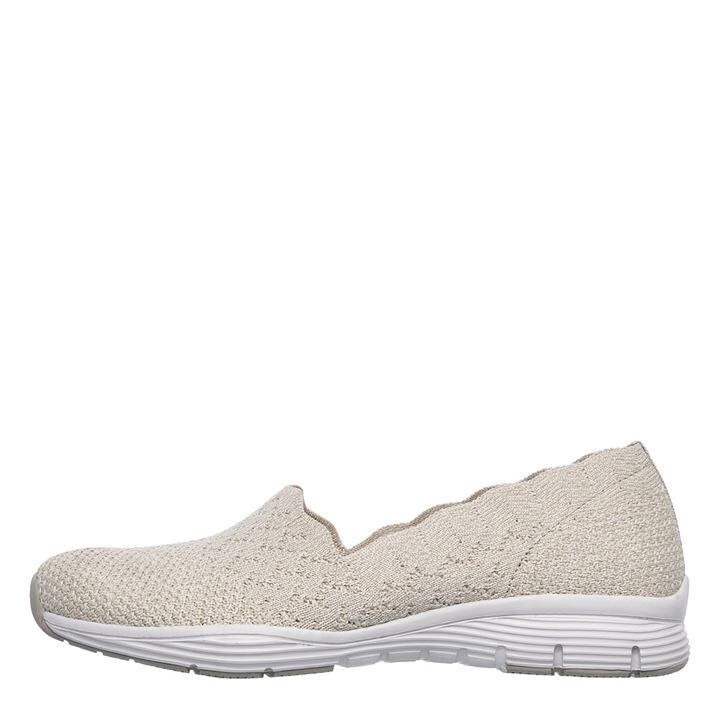 Womens Skechers Seager Stat Slip On Shoes 49481/NAT Beige/White Size UK ...