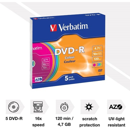 Verbatim DVD-R Blank Recordable Discs 120 min 4.7GB 16x Speed 5/10/25 ...