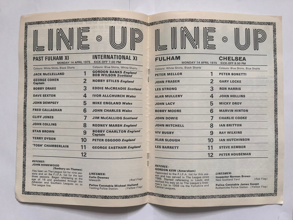 1974/75 FULHAM v CHELSEA POLICE DEPENDANTS' TRUST FUND MATCH 14/04/1975 ...