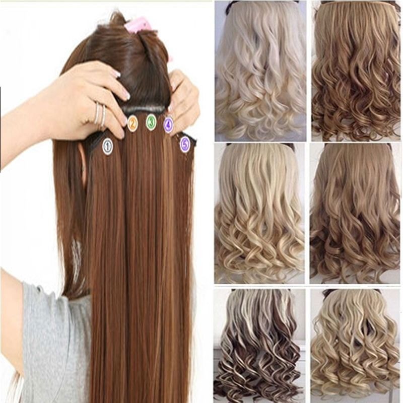 Real Thick AS Human Hair 1Piece Full Head Clip In Hair Extensions ...