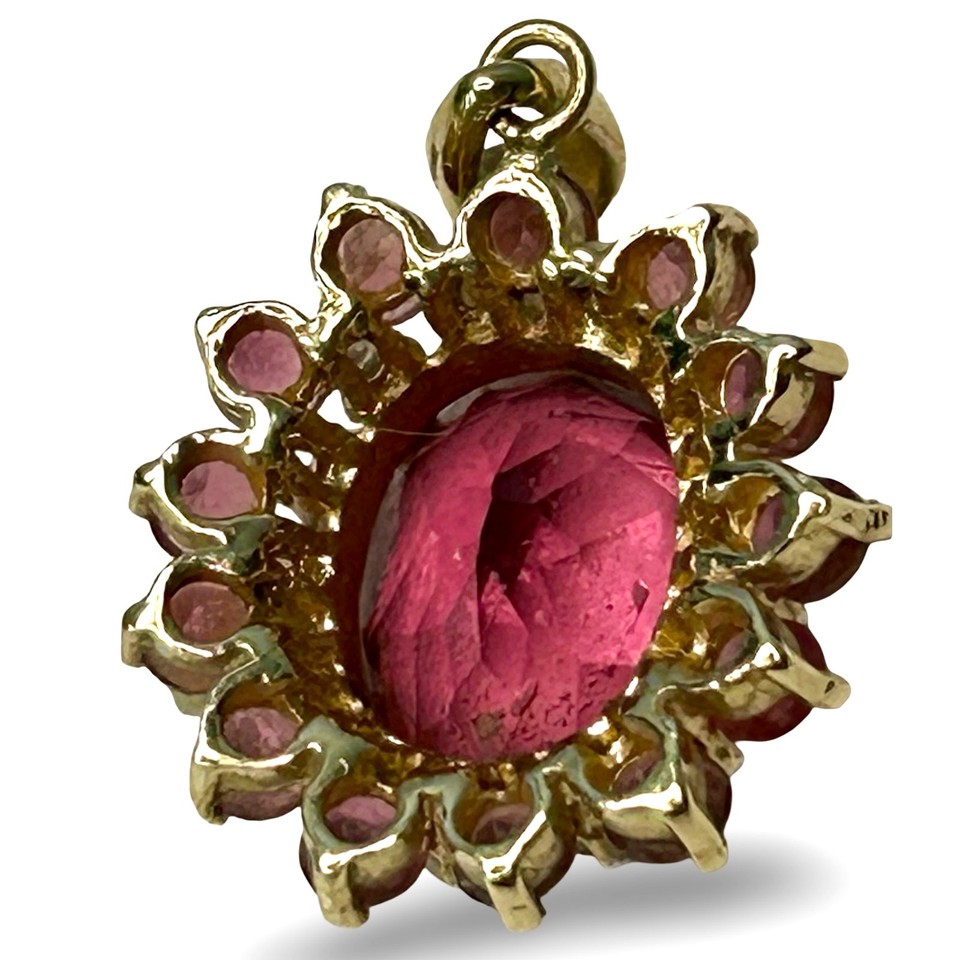 14K Mexico Ruby & Diamond Halo Pendant | eBay