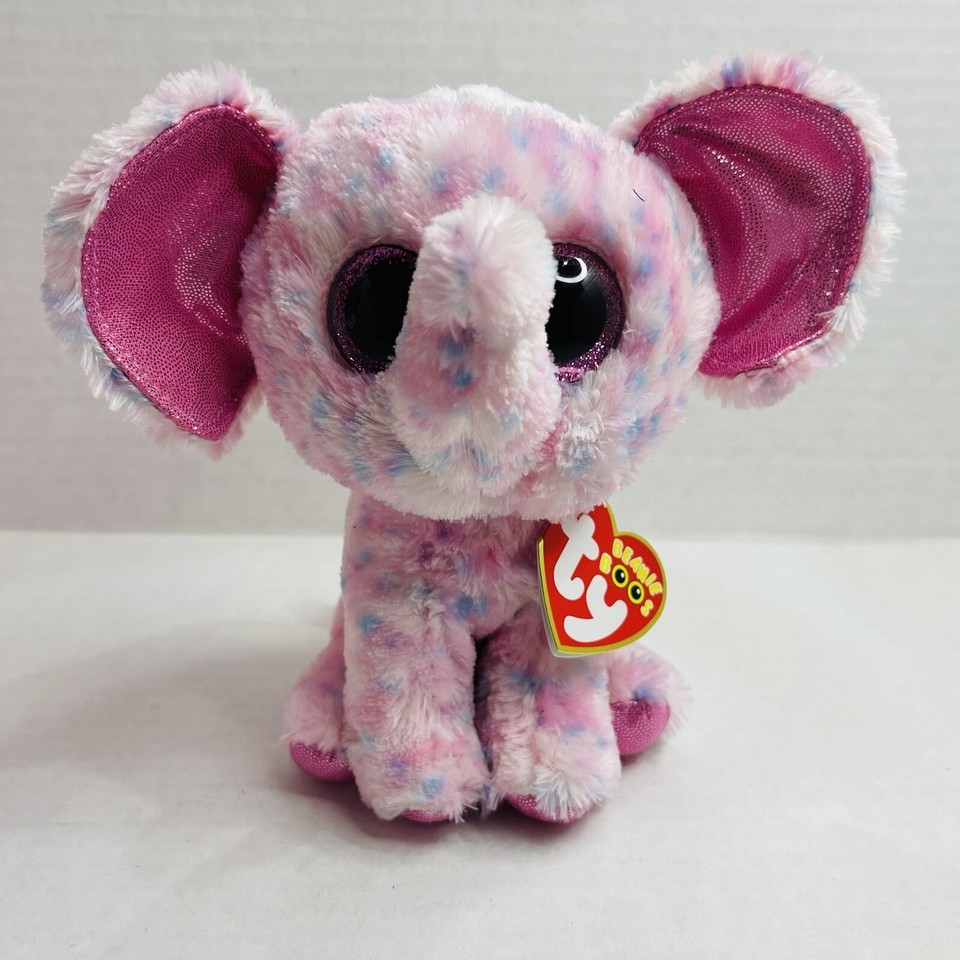 2 Ellie Ty Beanie Boo's Pink Elephants 6” & 9” Glitter Eyes B-Day 8/27 ...