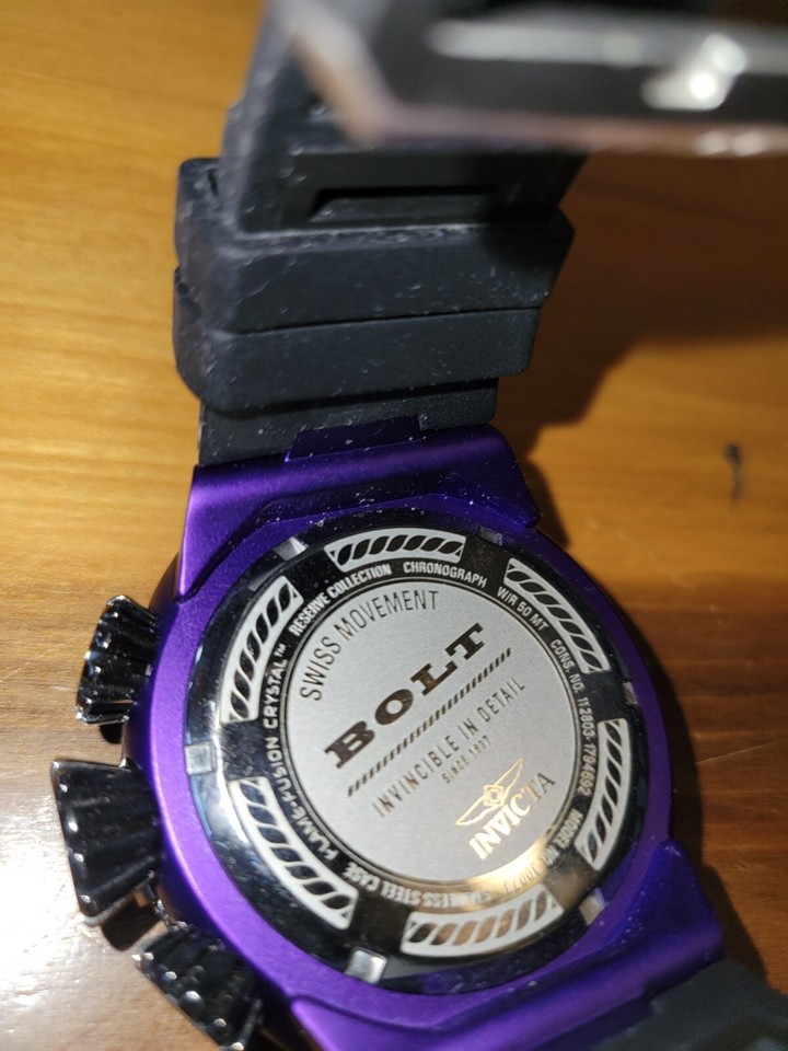 INVICTA MENS BOLT ZEUS PURPLE 54MM STAINLESS STEEL WATCH. WATERPROOF ...