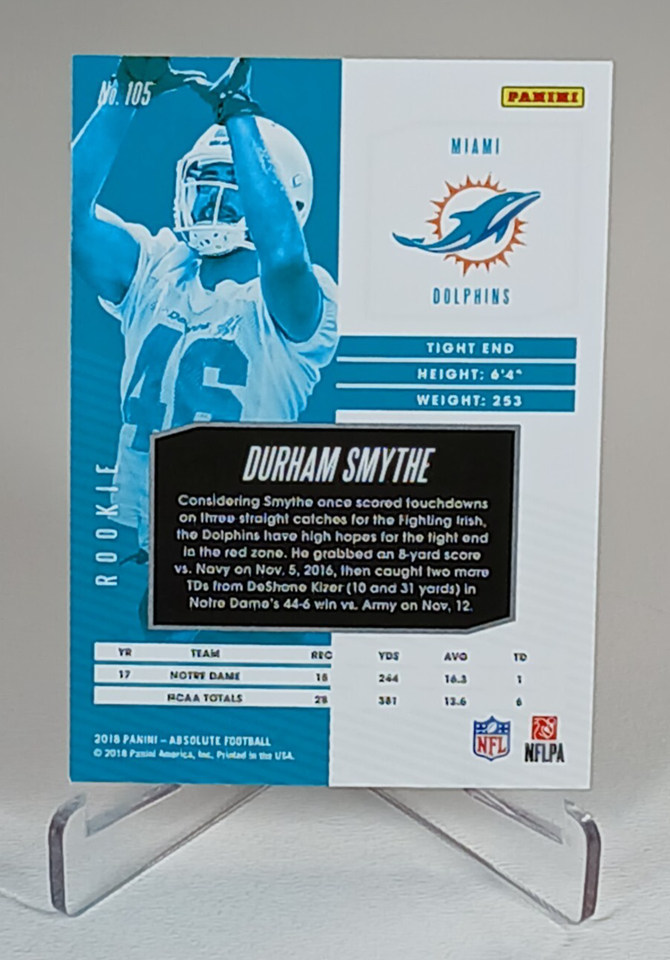 Durham Smythe 2018 Panini Absolute Football Card Rookie RC #105 | eBay