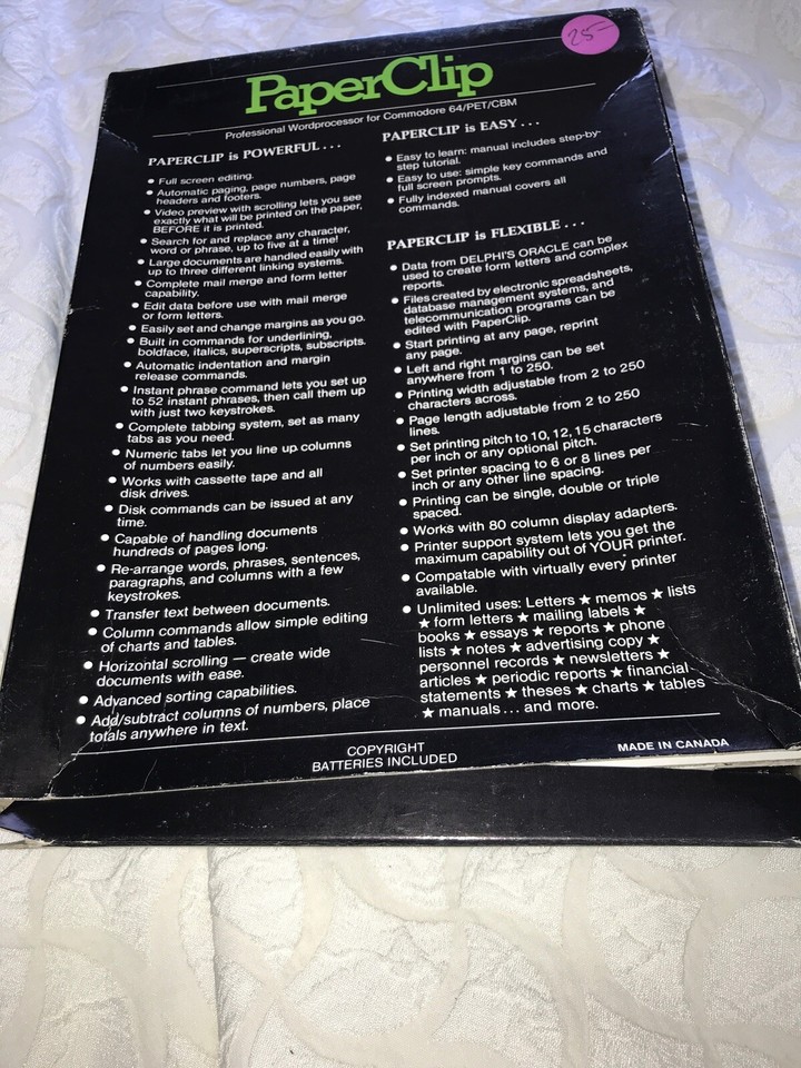 Vintage Paper Clip Software For Commodore 64 In Retail Box With Manual ...