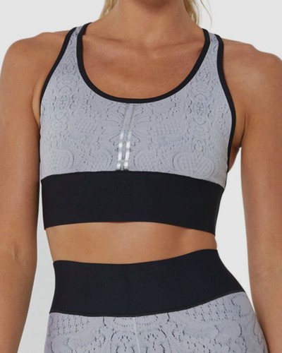 $119 Ultracor Women's Gray Nile Lace-Print Sports Bra Size Large | eBay