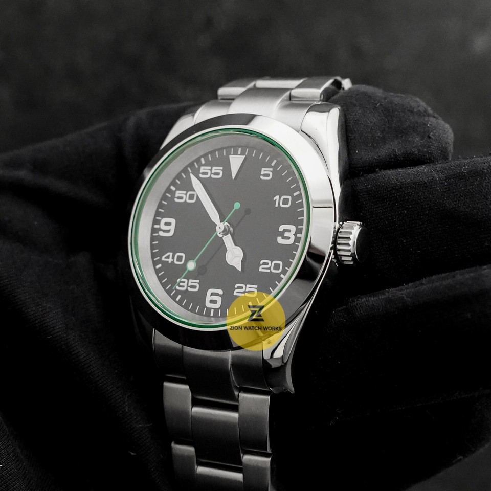 Custom Made 39mm Black Dial AK Style Watch w/ Green Crystal NH35 ...