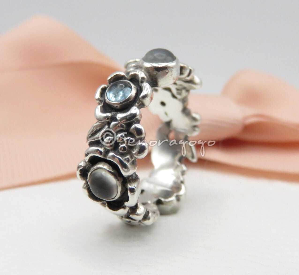 PANDORA 🦋 Nature’s Serenity Blue Topaz Moonstone Flo… - Gem