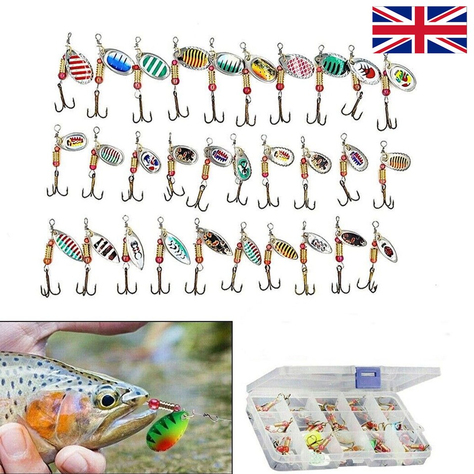30* Metal Spinners Fishing Lures Sea Trout Pike Perch Salmon Bass ...