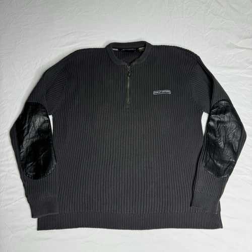 Harley-Davidson Gray Ribbed Embroidered 1/4 Zip Sweater Size XL Elbow ...