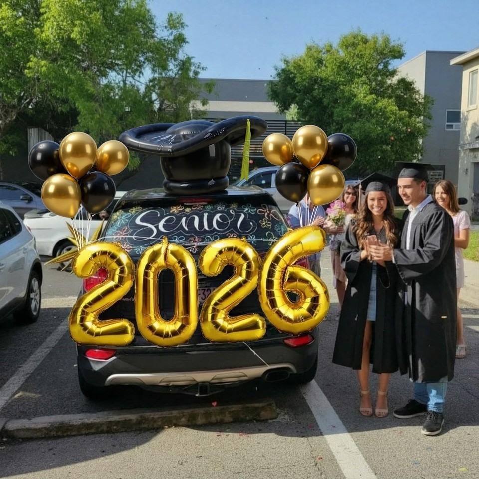 37 Pcs Graduation Car Decoration Kit - Inflatable Cap, Gold Foil ...
