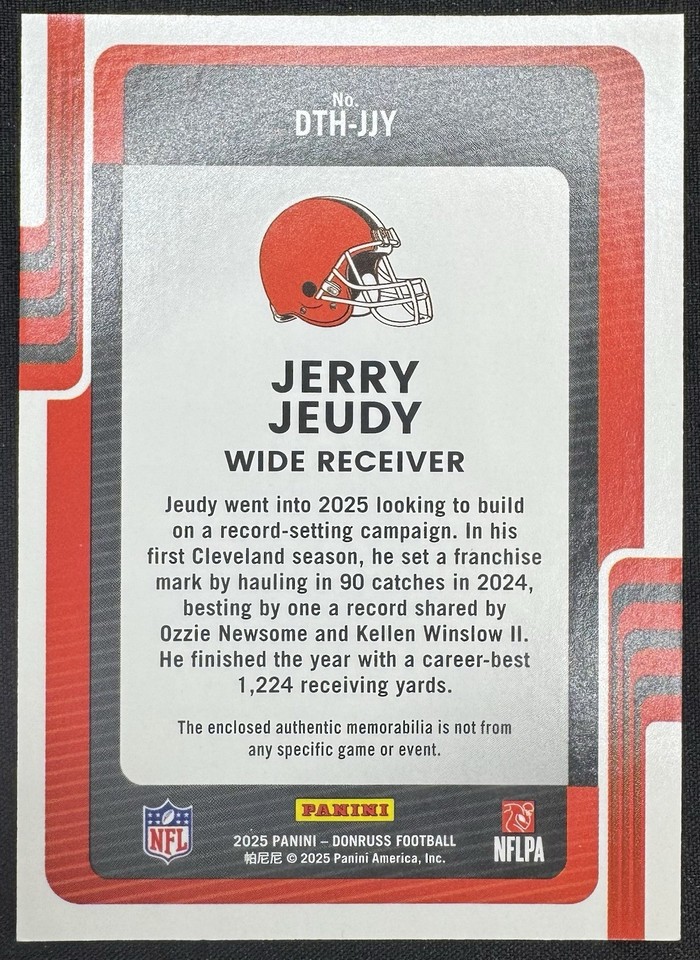 2025 Panini Donruss Jerry Jeudy Threads Patch #DTH-JJY Cleveland Browns ...