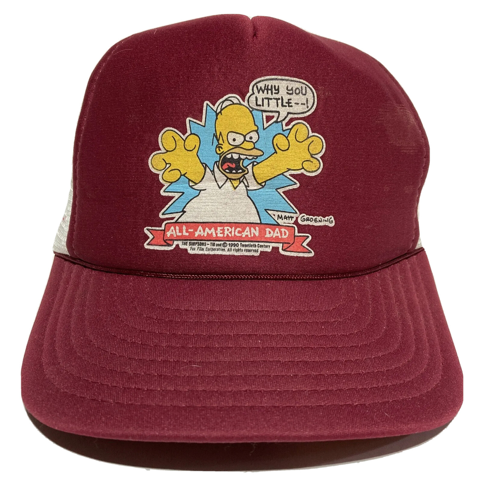 Vintage 1990 The Simpsons Snapback Trucker Red Hat A… - Gem