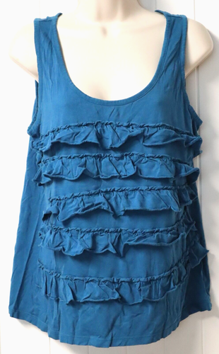 ANN TAYLOR LOFT womens ruffled blue tank top size L | eBay