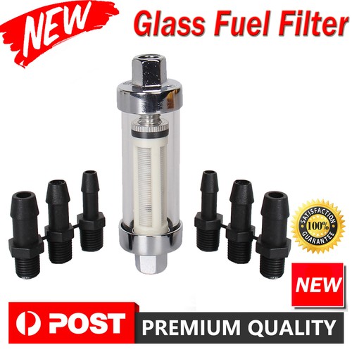 Motorcycle Car Reusable Inline Chrome Glass Fuel Filter +1/4" 5/16" 3/8 ...