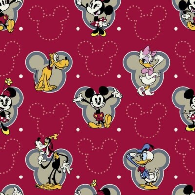 5.25 Yards Disney Fabric Mickey Minnie Mouse Donald Daisy Pluto Vintage ...