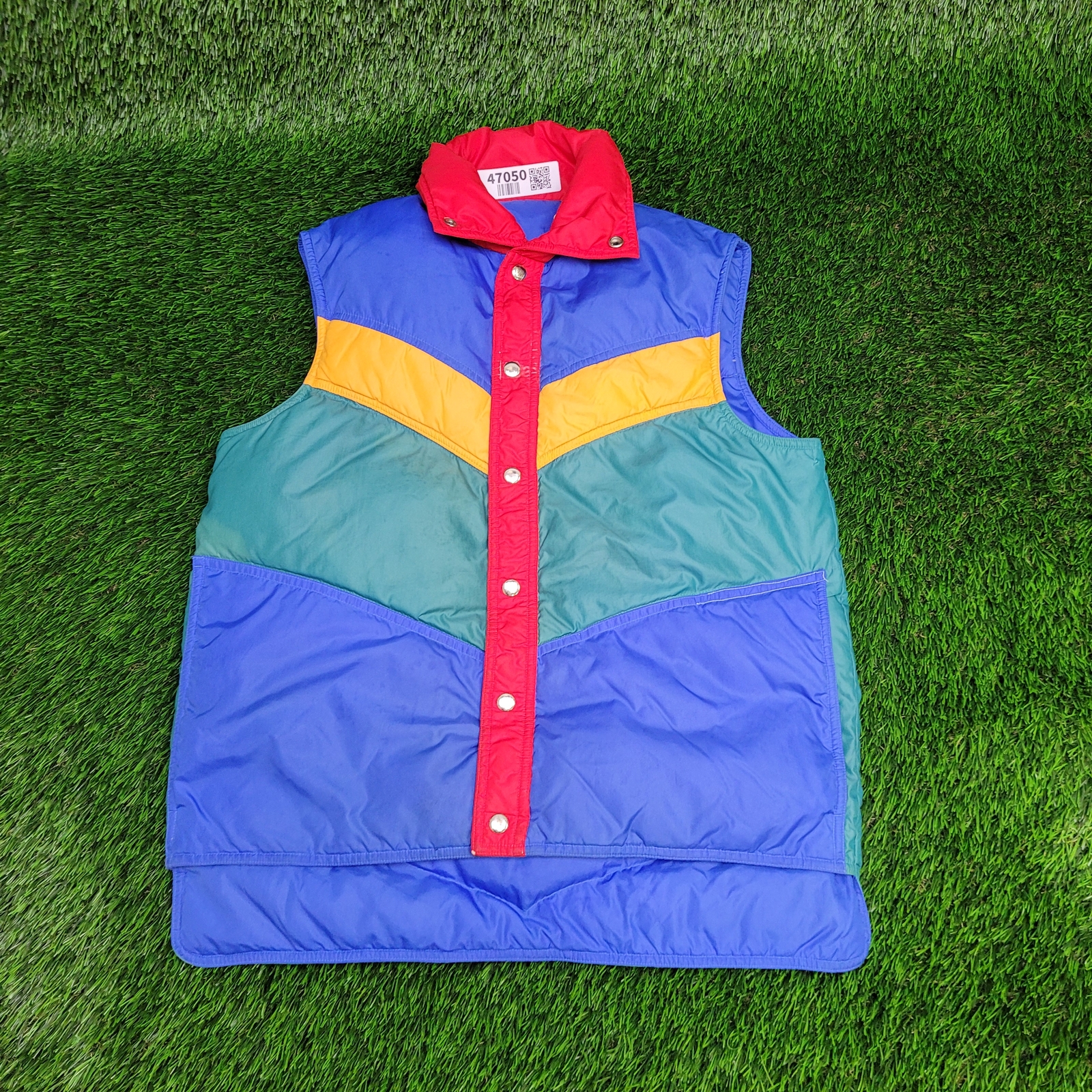 Vintage 70s Retro Colorblock Puffer Vest Medium Lined… - Gem