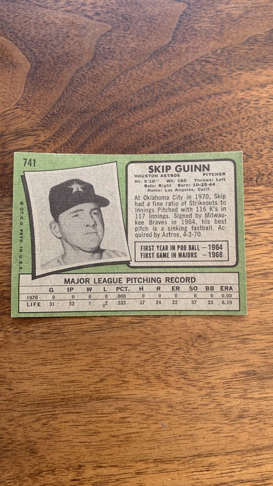 1971 Topps Skip Guinn #741 Houston Astros High Number EX | eBay