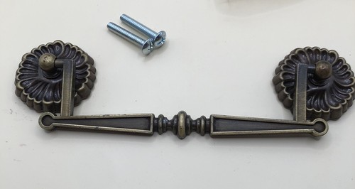 Vtg Antiqued Gold Square Drop Bail Pull Rosettes MCM French Provincial ...