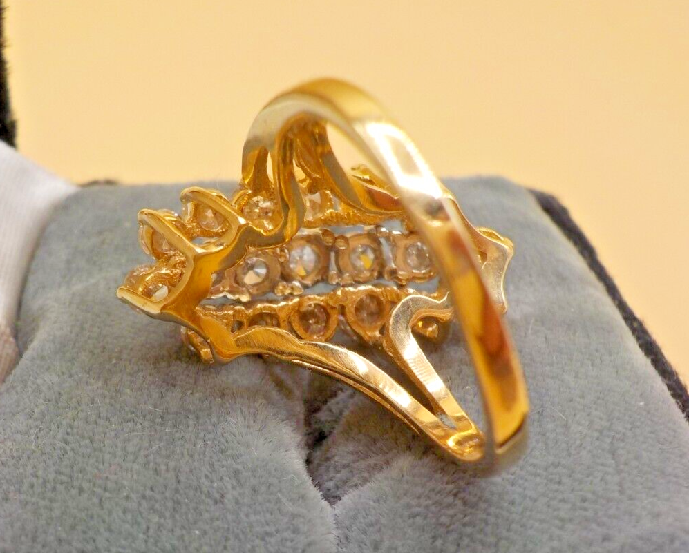 Vtg Stunning 14k Y&W Gold Waterfall style Ring 3ctw with org Paperwork ...