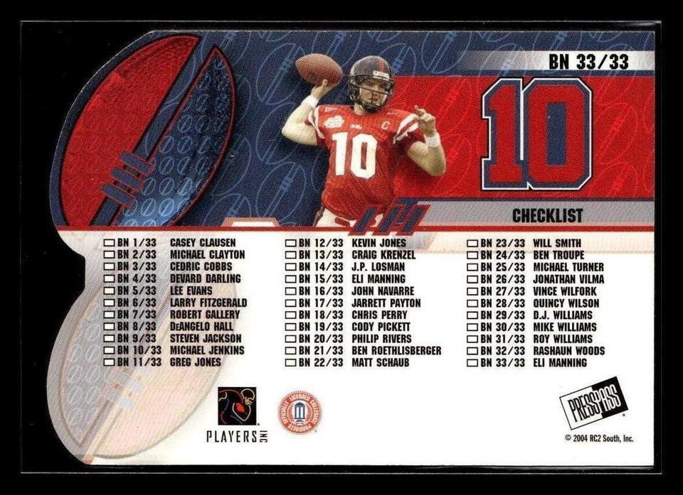 2004 Press Pass #BN33 Eli Manning Big Numbers Die Cut RC | eBay