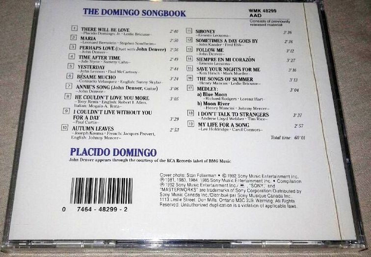The Domingo Songbook by Plácido Domingo (CD, Mar-1992, Sony Classical ...