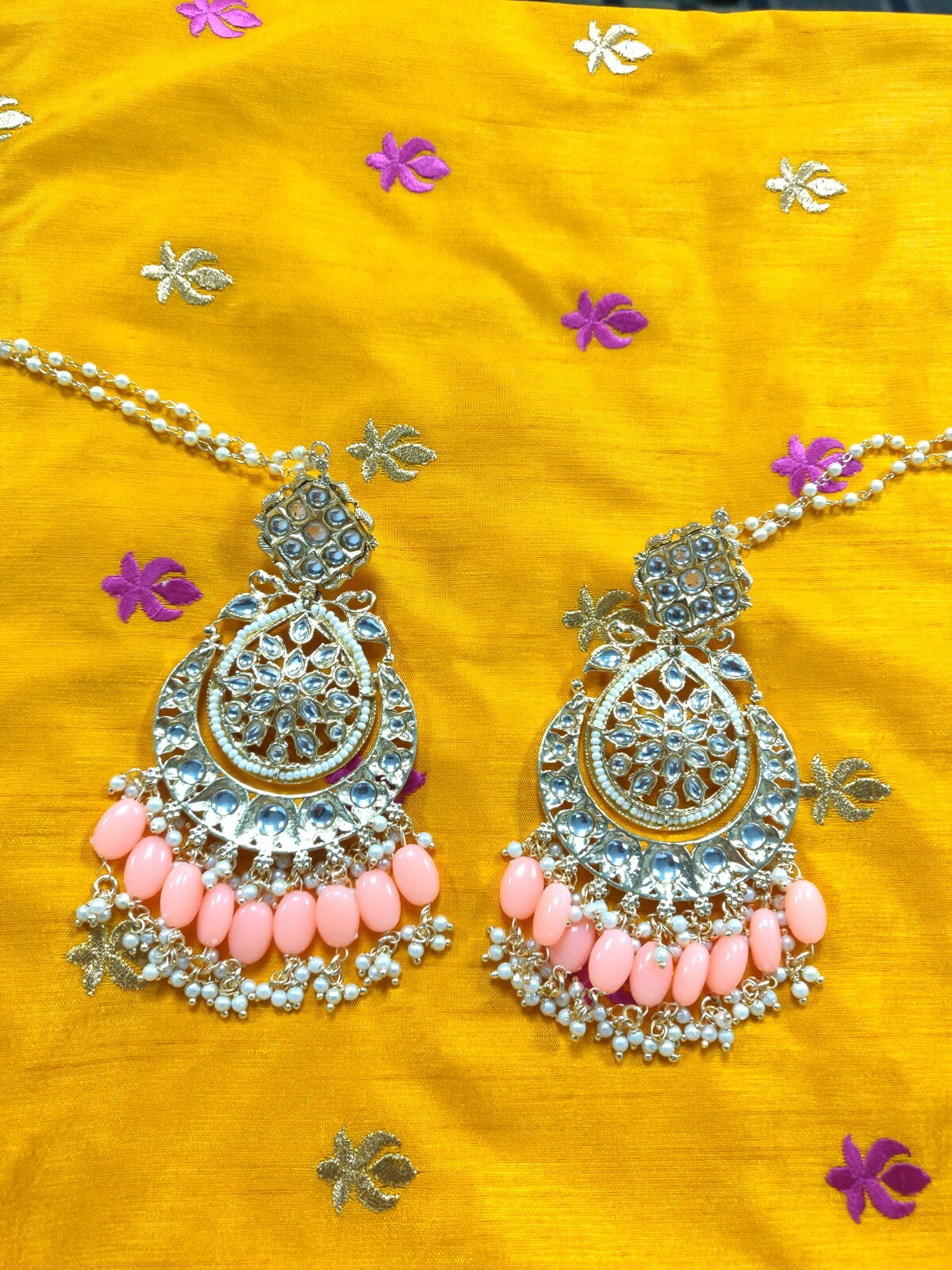Ethnic Indian Earrings/Bollywood Seher Earrings/Peach Pearl Imitation ...