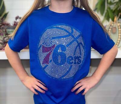 Kids (youth) 76ERs Rhinestone Shirt |Basketball Bling shirt ...