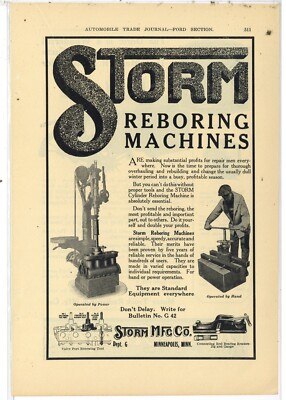 1920 Storm Mfg. Co Ad: Cylinder Reboring Machine, Power or by Hand ...