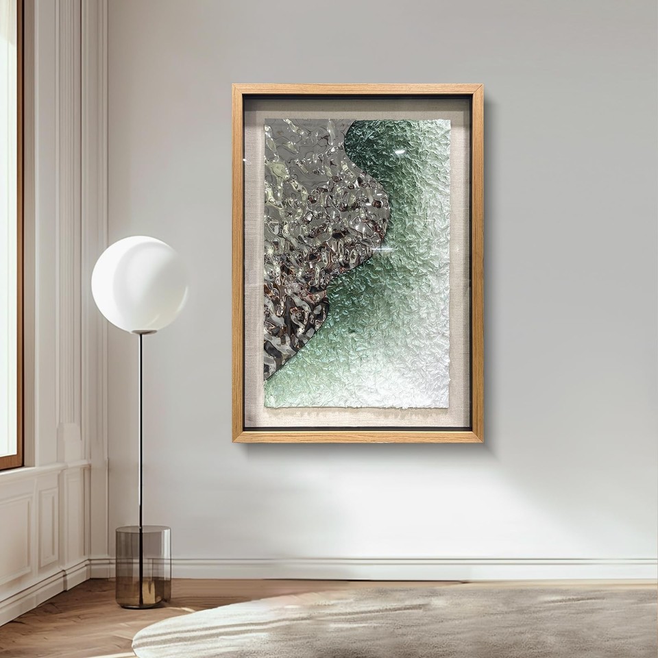 Embossed Metal Wave Wall Art - Hand-Painted Tissue Paper Gradient (Mist ...