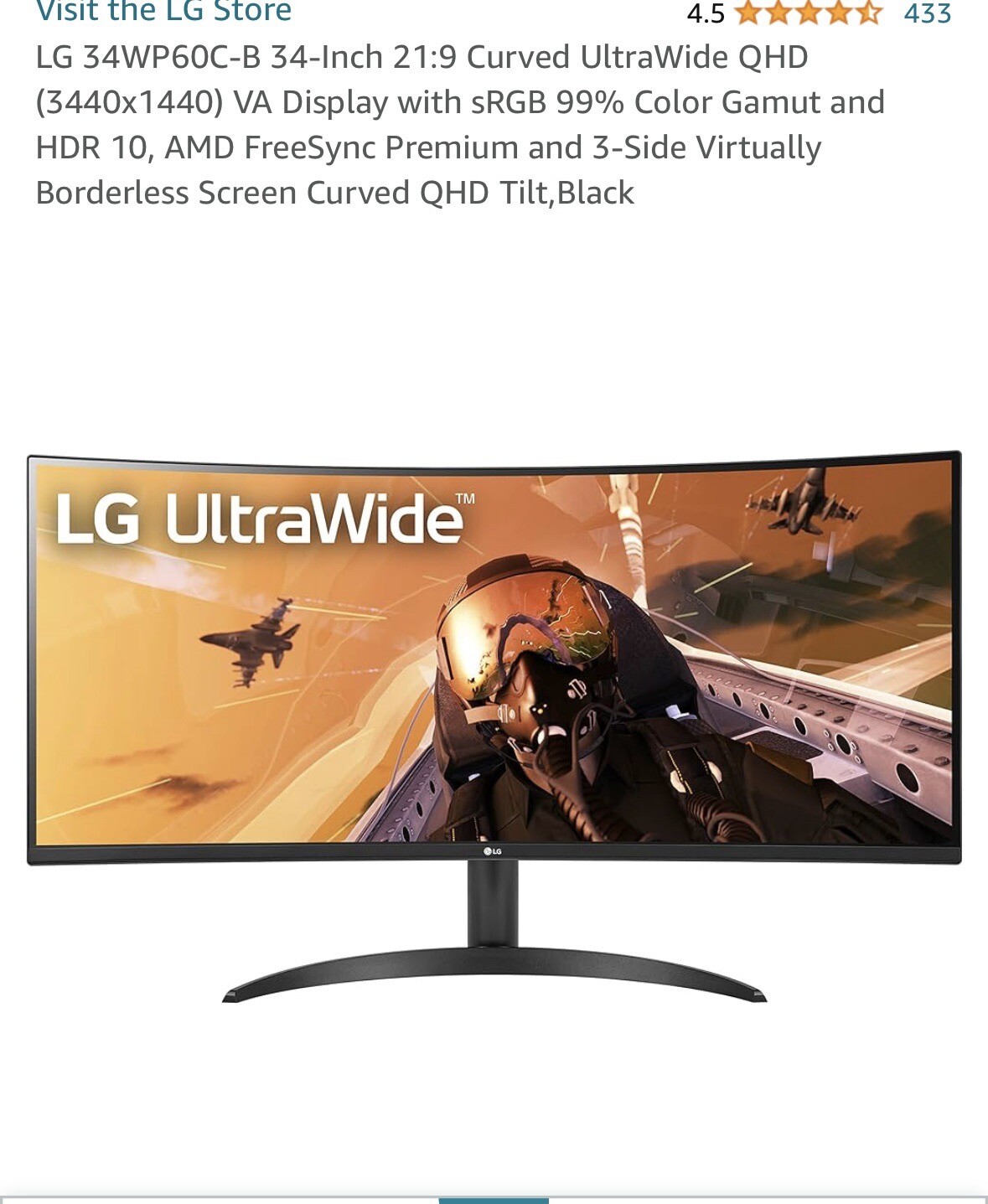 LG 34WP60C-B 34-Inch 21 9 Curved UltraWide QHD 3440x1440 UltraWide ...