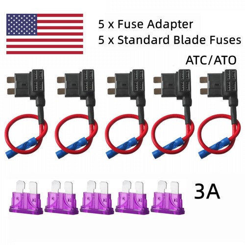 5 Pack Fuse TAP ADAPTER KIT 12V 3 Amp Car Add-a-circuit Standard ATO ...